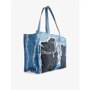 Acne Studios Trompe-L'œIl Denim Print Tote Bag - Mid Blue